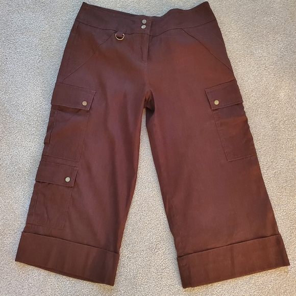 Cache | Pants & Jumpsuits | Euc Cache Linen Wide Leg Cargo Capri | Poshmark